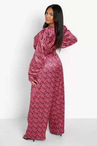 Boohoo - Floral Satin Wide Leg Pants
