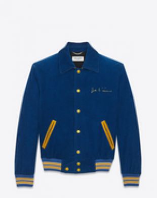 Saint Laurent - "JE T'AIME" TEDDY Jacket in Royal Blue and Yellow ...