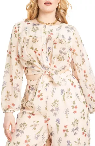 eloquii - Floral Sheer Button-Up Blouse