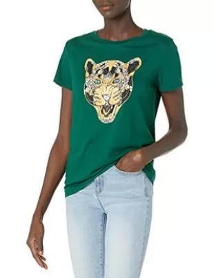 Guess - Women's Short Sleeve Leopard Bling Tee