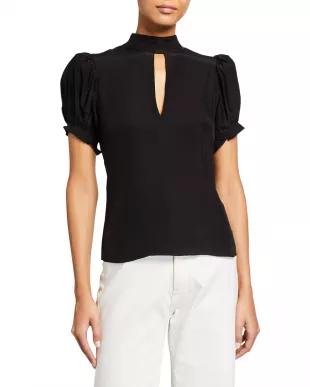 Frame - Keyhole Neck Silk Party Top
