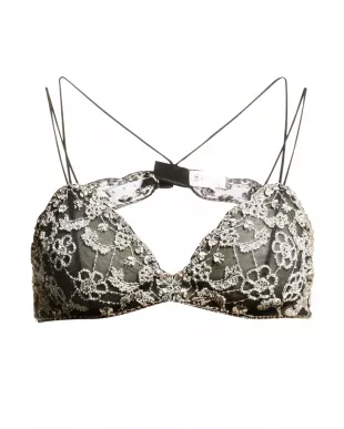 area - Floral Crystal Embroidered Lace Strappy Bra