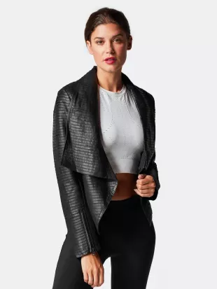 Blanc Noir - Strip Leather Drape Front