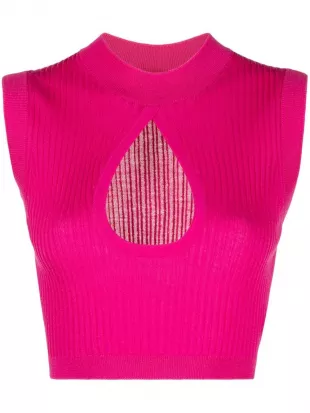 Versace - Pink Teardrop Cut-Out Ribbed Top