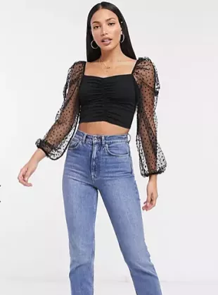 Asos Desing - Tall Volume Dobby Mesh Sleeve Top