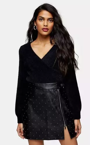 Topshop - Faux-Leather Pin Stud Mini Skirt in Black