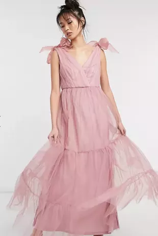 Asos - Tulle Bow Tie Tiered Maxi Dress