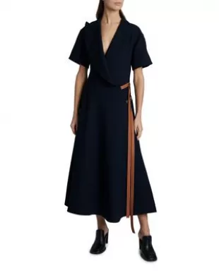Loewe - Short-Sleeve Wrap Dress with Leather Straps