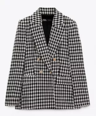 Zara - Houndstooth Double Breasted Blazer