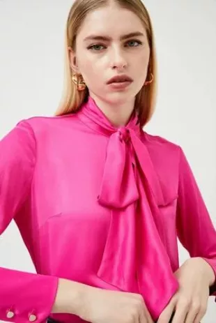 Karen Millen Viscose Satin Pussy Bow Woven Blouse