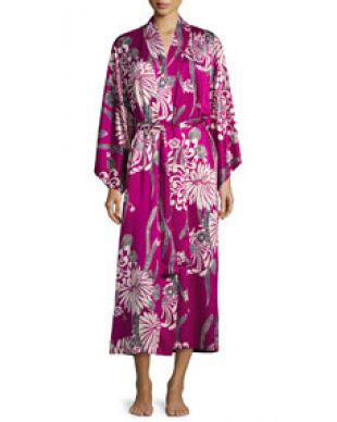 Natori - Natori Aziome Floral Print Long Robe, Purple Pattern