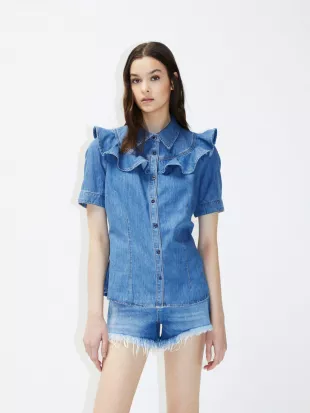 sisley - Denim Shirt With Ruffles