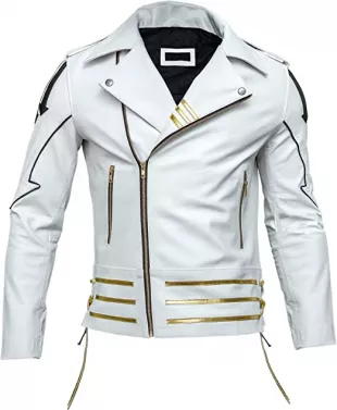 rabbaniz - Mens Slim Fit White Leather Jacket | Motorcycle Biker White ...
