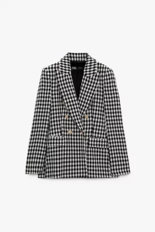Zara - Double Breasted Houndstooth Blazer