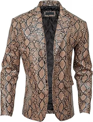SHAZMEEN - Men Classic Print Snake Skin Leather Blazer Sport Coat Jacket