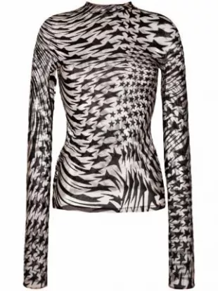 Mugler - Star-print Semi-Sheer Top