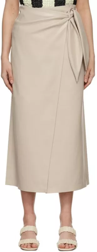 nanushka - Beige Amas Sarong Vegan Leather Midi Skirt
