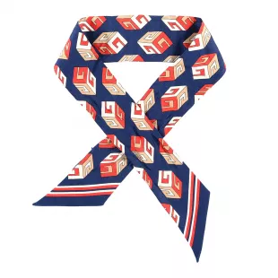 Gucci - Silk Cube G Print Neck Bow Scarf Blue