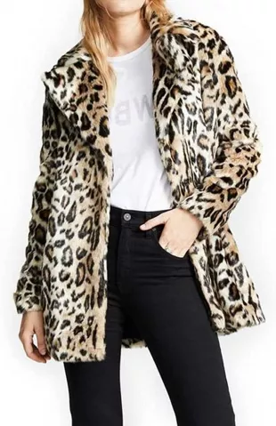 Pleasing Leather - Dutton Leopard Long Sleeve Faux Fur Coat
