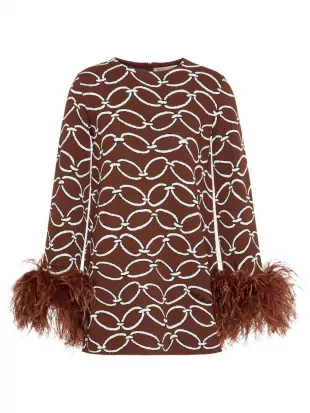 Valentino - Feather-trim Chain-print Top