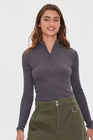 Forever 21 - Ribbed Half-Zip Top