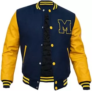 SHAZMEEN - Mens Varsity Style Blue and Yellow Letterman Jacket - Bomber ...