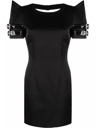 Moschino - Buckle-Trim Pointed-Shoulder Mini Dress