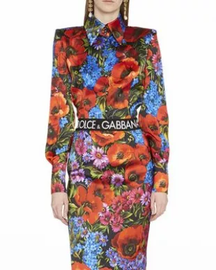 Dolce & Gabbana - Floral-Print Strong-Shoulder Satin Shirt
