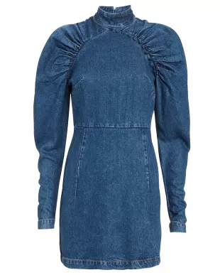 ROTATE Birger Christensen - Kim Ruched Chambray Mini Dress