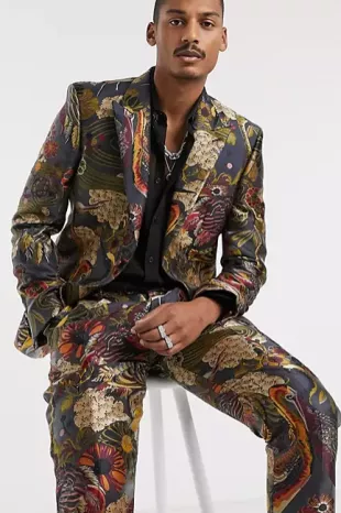 ASOS EDITION - Slim Fit Jacket In All Over Large Scale Jacquard Design ...