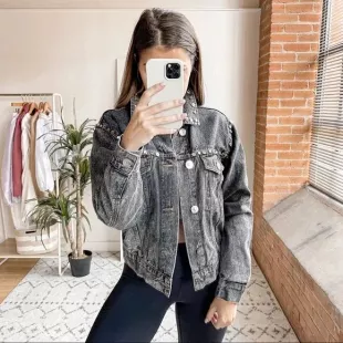 Sandro - Ambre Mirrored Stud Denim Jean Jacket Black