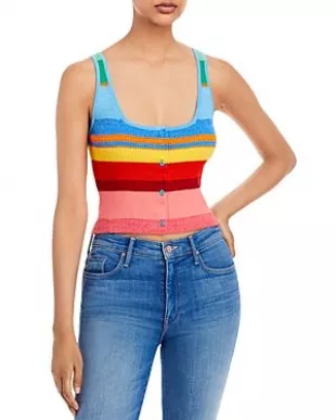 Alice + Olivia - Daryn Striped Button Tank Top