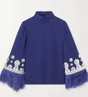 Andrew Gn - Feather-trimmed Embellished Cady Top