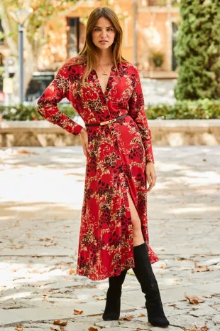 Sosandar - Red Multi Print Midi Shirt Dress