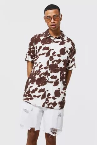 boohooman - Viscose Oversized Cow Print Shirt