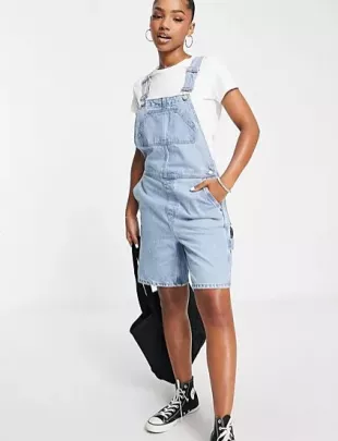 Weekday - Dusty Longline Short Overalls In Light Blue