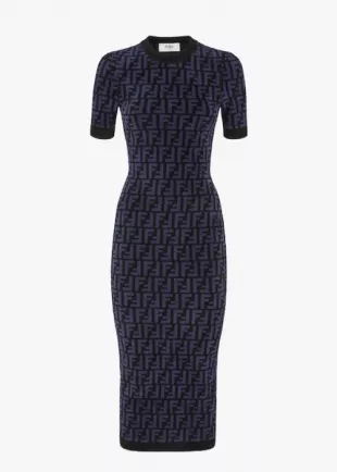 Fendi - Blue FF Velvet Dress