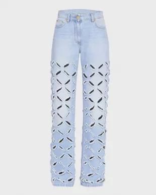 Versace - Laser-Cut Checkered Denim Pants