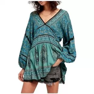 Free People - Luna Scarf Print Tunic Ocean Combo