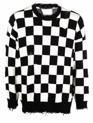 R13 - Checkerboard Print Distressed Jumper