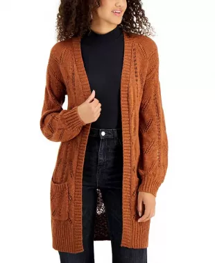 Hippie Rose - Juniors Pointelle Open Front Cardigan