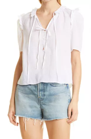 Frame - Tie Neck Ruffle Blouse