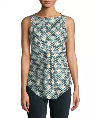 Theory - Printed Silk Sleeveless Racerback Top