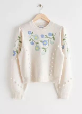 & Other Stories - Floral Embroidery Knit Sweater