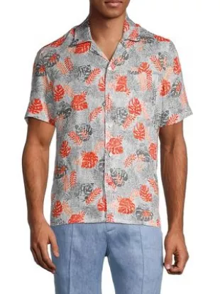 isaia - Colorblock Leaf Print Sport Shirt