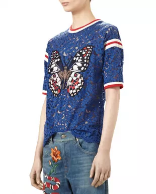 Gucci - Butterfly Applique Lace Top