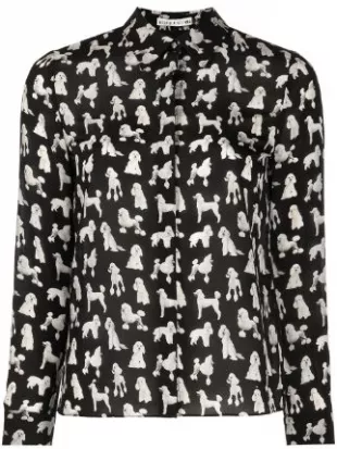 Alice + Olivia - Long-Sleeved Poodle-Print Silk Shirt