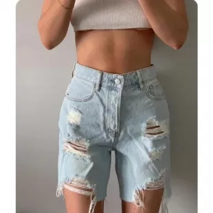 pacsun - High Waisted Ripped Denim Shorts