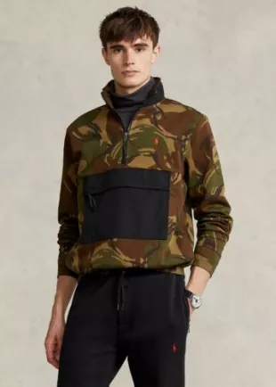 Polo Ralph Lauren - Men Quarter Zip Military Camo Hybrid Hoodie Sweatshirt