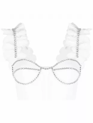area - Crystal Embellished Ruffle Bustier Top